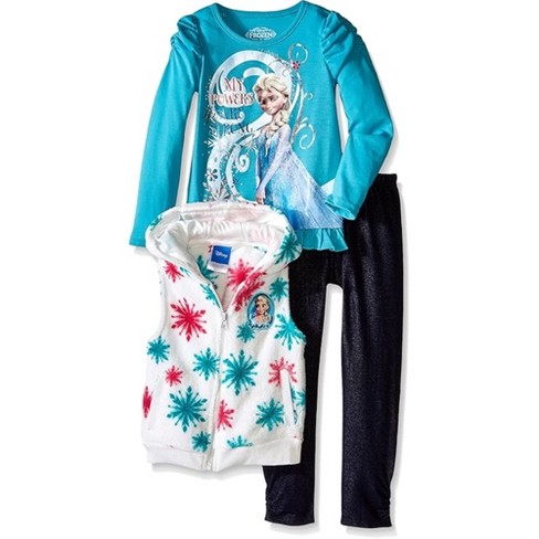 Disney Frozen Little Girl's 3-piece Vest, Long Sleeve Top And Legging ...