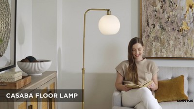 Casaba Mid-Century Gold Metal Arc Floor Lamp with White Marble Base ...