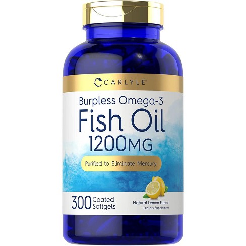 Carlyle Burpless Fish Oil 1200 Mg | 300 Softgels | Natural Lemon Flavor ...