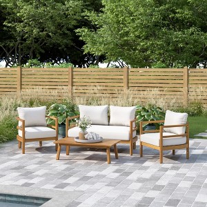 ModernLuxe Acacia Wood Outdoor Conversation Set with Cushions, 4pcs ...