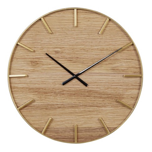 24"x24" Wooden Wall Clock With Gold Accents Brown - Olivia & May : Target