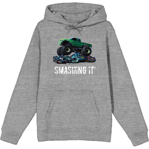 Monster Trucks Smashing It Adult Heather Gray Long Sleeve Hoodie-small ...