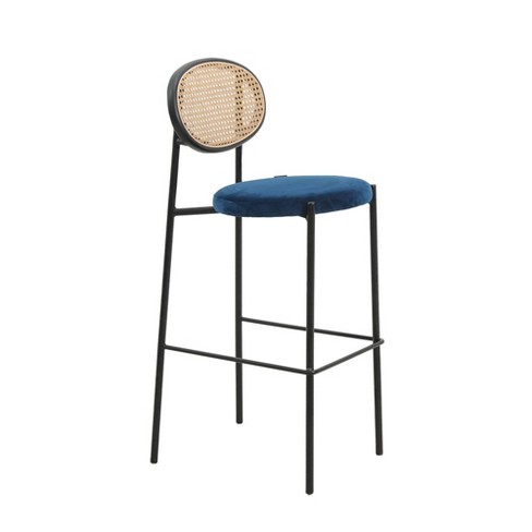 Leisuremod Euston Modern Wicker Bar Stool With Black Steel Frame (navy ...