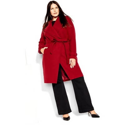 Women's Plus Size So Sleek Coat - True Red | City Chic : Target