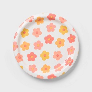 20ct Pink/Orange Retro Flower Dinner Paper Plates - Spritz™ : Target