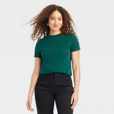 Women's Short Sleeve T-shirt - A New Day™ Dark Green M : Target