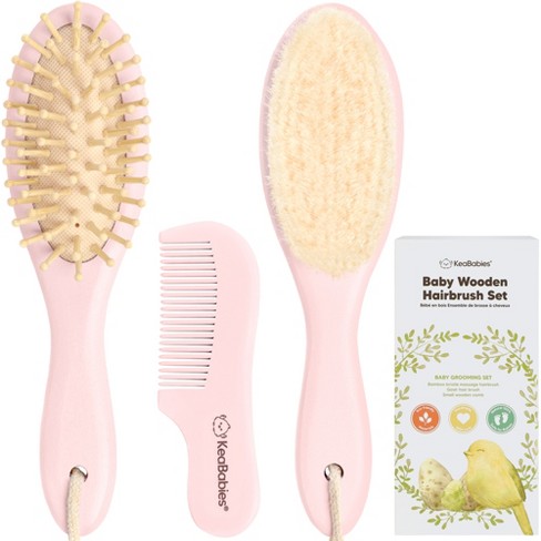 Baby Hair Brush And Comb Set, Oval Wooden Baby Brush Set For Newborns ...