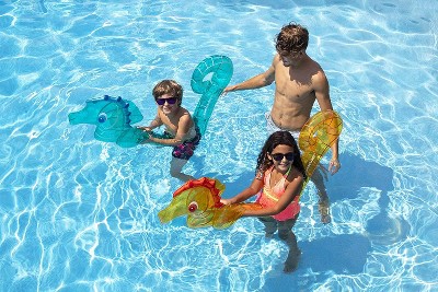 Swimline Set Of 2 Blue And Yellow Inflatable Seahorse Swimming Pool ...