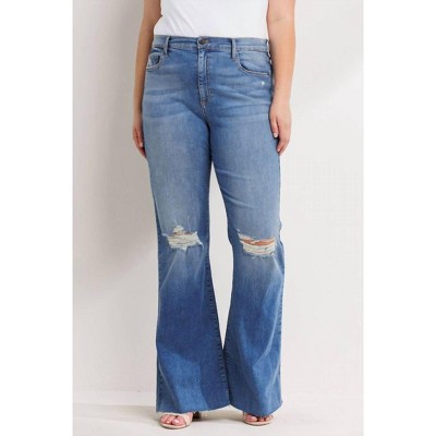 Women's High Rise Flare Jeans With Hem Distressing - Plus - Sneak Peek ...
