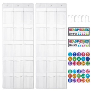 2 Pack Classroom Headphone Storage Organizer, 30 Pockets Total PVC ...