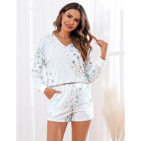 Women's Loungewear Printed Hooded Long Sleeve Sweatshirt Shorts Casual ...