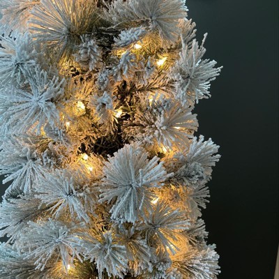 Puleo International Prelit Flocked Snowy Pencil Tree With Metal Stand ...