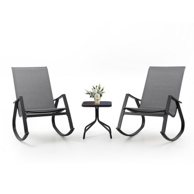 Pellebant 3 Pcs Patio Bistro Set, Rocking Chairs With Tempered Class ...