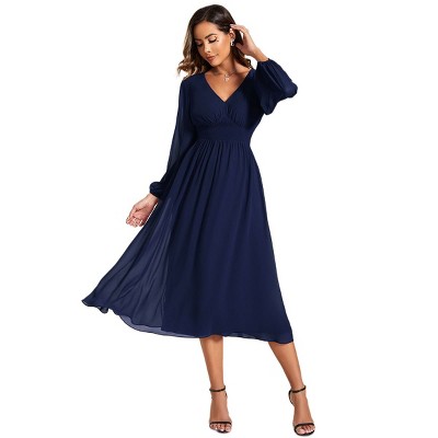 Navy Blue Plus Size V-neck Formal Dresses For Wedding Guests Eg01929, 8 ...