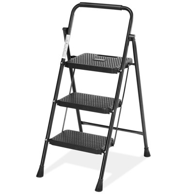 Costway Folding Step Ladder Portable 3 Step Ladder With Safety ...