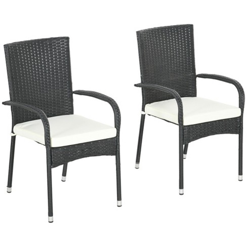 Outsunny 2 Stackable Outdoor Dining Chairs, Cushioned Patio Wicker ...