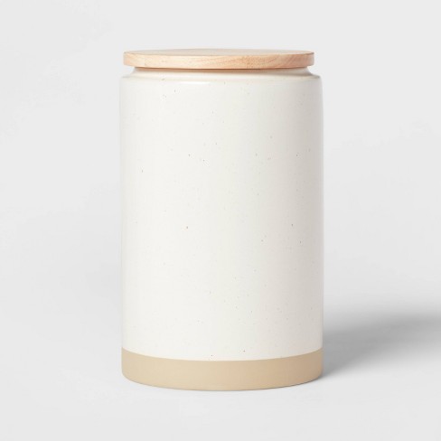 Camwood Collection Large Stoneware Canister With Wood Lid Cream ...