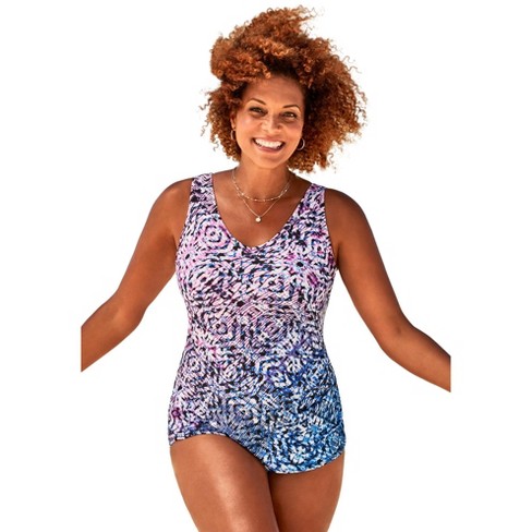 Swimsuits For All Women's Plus Size Sarong Front One Piece Swimsuit ...