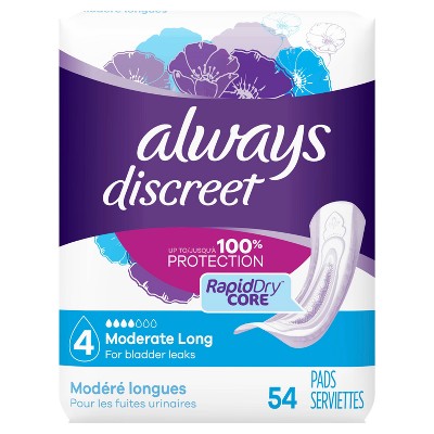 Always Discreet Moderate Long Absorbency 4 Drop Base Pads - 54ct : Target