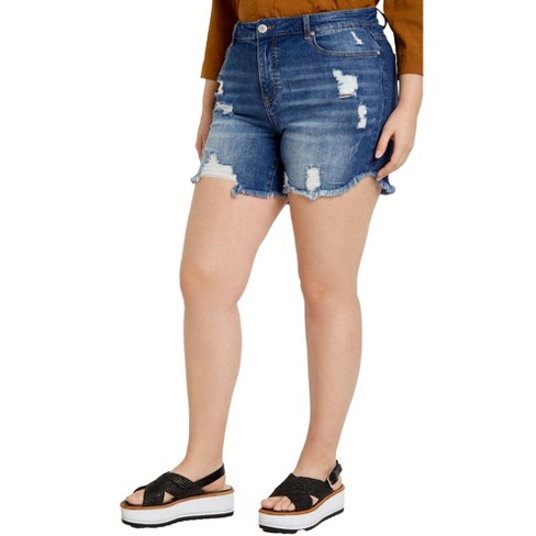 Eloquii Women's Plus Size Distressed Denim Short - 28, Medium Wash : Target