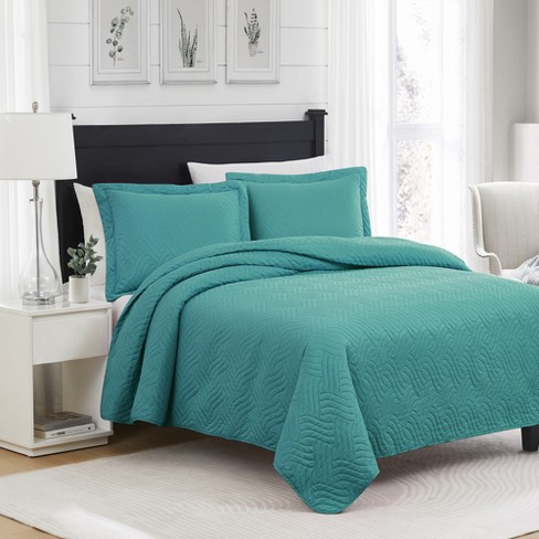 Rt Designers Collection Ruby 3pc Pinsonic High Quality All Season Quilt Set For Revitalize Bedroom Queen Turquoise Target
