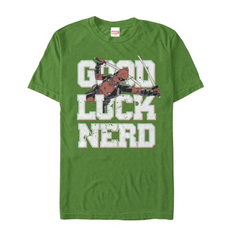 Men's Marvel Deadpool Good Luck Nerd T-shirt - Kelly Green - Small : Target