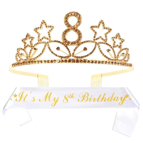 Meant2Be 8th Birthday Sash Tiara for Women Gold