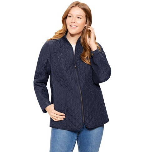 Woman Within Women's Plus Size Zip-front Quilted Jacket - M, Navy : Target
