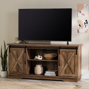 Modern Sliding Barndoor Farmhouse TV Stand for TVs up to 65" Rustic Oak ...