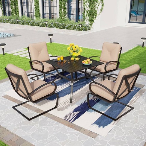 5pc Patio Dining Set With Square Table With Umbrella Hole & 4 Spring ...