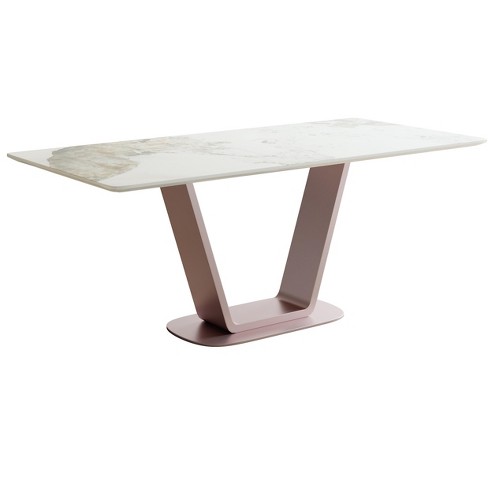 Lesly Modern Pandora White Slate Dining Table With Double Pedestal For ...