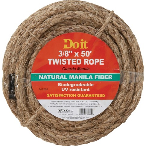 Do It Best 3/8 In. X 50 Ft. Natural Twisted Manila Fiber Packaged Rope ...