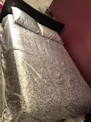 Queen Printed Satin Sheet Set Taupe Leopard : Target
