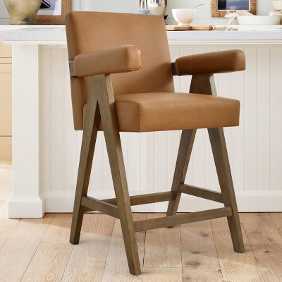 Morgan 25.5" Height Tan Faux Leather Counter Stools Seat And Back And ...