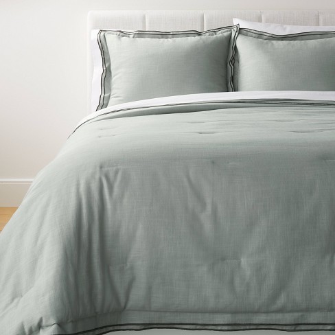 King Double Flange Merrow Stitch Comforter & Sham Set Light Teal Green ...