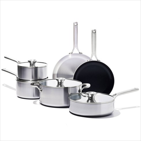 Oxo 10pc Mira Tri-ply Stainless Steel Cookware Set Silver: Dishwasher ...