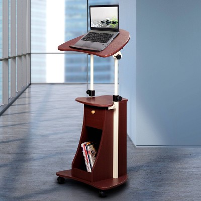 Rolling Adjustable Laptop Cart With Storage Chocolate - Techni Mobili ...