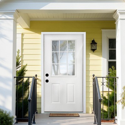 36"x80" White 9 Lite Low-E Glass Fiberglass Entry Door, 4-9/16 in ...