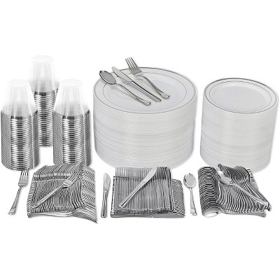 Sparksettings Silver Disposable Plastic Dinnerware Set 350 Pc, For 50 ...