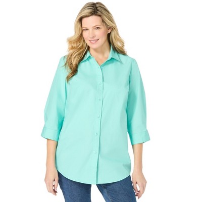 Woman Within Women's Plus Size Perfect Three Quarter Sleeve Shirt - S ...