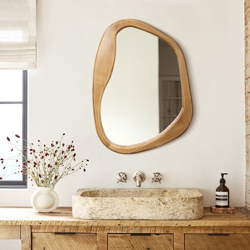 Luxenhome Pine Wood Frame Oblong Wall Mirror Brown : Target