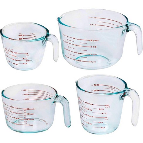 Le'raze Set Of 4 Glass Measuring Cups With Measurement Markings - 1 Cup ...