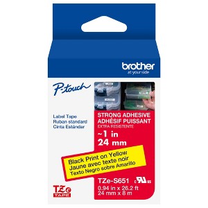 Brother P-Touch TZeS651 Black on Yellow Label Tape: 1in x 26.2ft (24mm ...