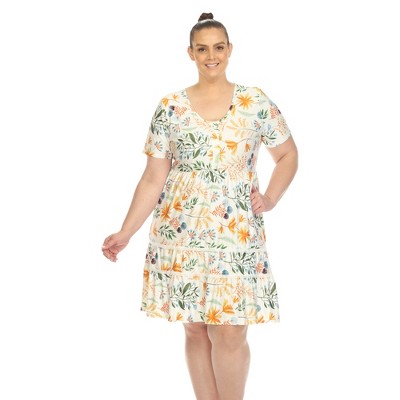 Plus Size Floral Short Sleeve Knee Length Dress White 2x -white Mark ...