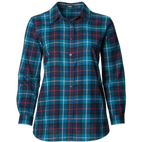 Ellos Women's Plus Size Plaid Flannel Shirt - L, Exotic Peacock Plaid ...