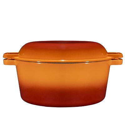 Bruntmor 2-in-1 Orange Enamel Cast Iron Dutch Oven & Skillet Set, 5 ...