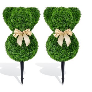 Costway 2 PCS Bear Topiary Trees with/without Pots, Sun-resistant Bear ...