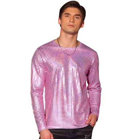 Lars Amadeus Men's Crew Neck Long Sleeves Party Club Shiny Metallic T ...