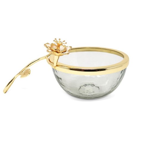 Classic Touch Gold Rim Bowl With Flower Detail Handle : Target