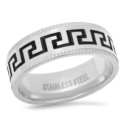 Steeltime Men's stainless steel and black ip greek key accented band ...